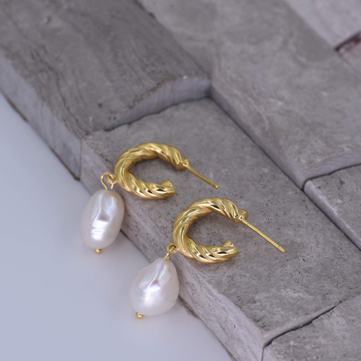 Baroque Pearl Earrings [18K Gold Plated - .925 Sterling Silver] - Vintage/Art Deco/Gala/Evening Wear/Elegant/Ballroom/Bridal