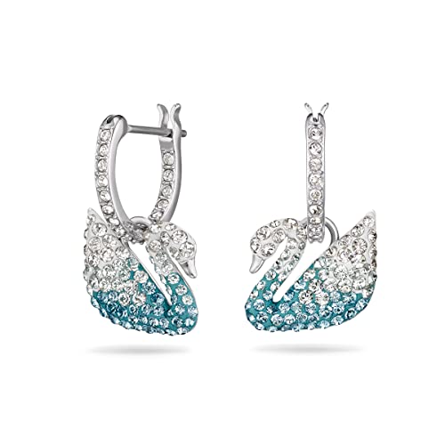 Swarovski Iconic Swan Collection Women's Pierced Earrings, Set of Blue and White Crystal Hoops with Rhodium Plating