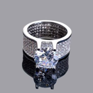 Moca Jewelry Iced Out Personalized Fashion Ring 18K Gold Plated Bling CZ Simulated Diamond Hip Hop Ring for Men Women (Silver,9)