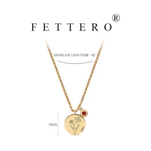 Fettero Birth Flower Necklace Gold Coin Stamp Dafodil Pendant Birthstone Aquamarine Month March 18K Gold Vacuum Plated Dainty 2MM Twist Rope Chain Simple Personalized Jewelry for Women