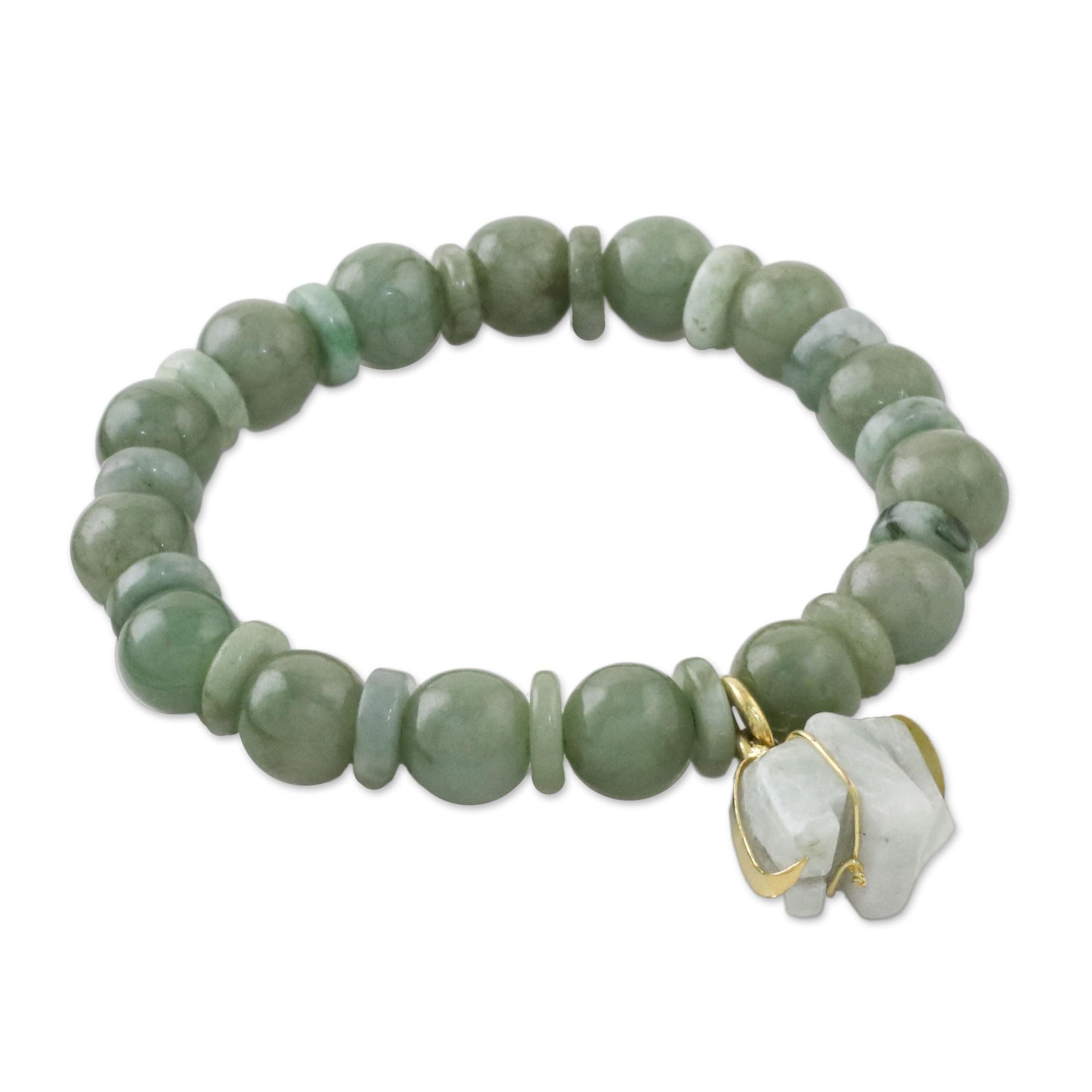 NOVICA Artisan Handmade Jade Beaded Stretch Bracelet in Thailand with Elephant Green Animal Themed [7 in Inner Circ. 10 mm W Pendant(s) 0.8 in L x 0.7 in W] ' Jade Elephant'