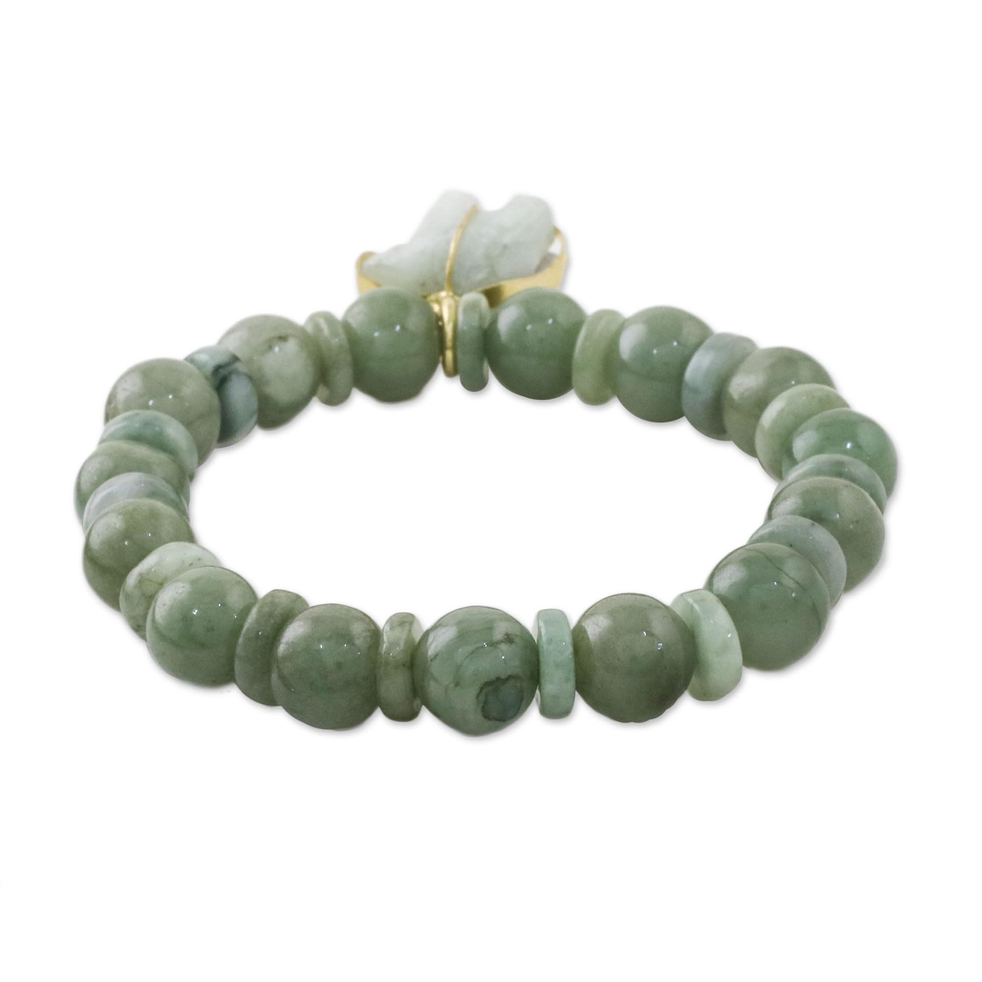 NOVICA Artisan Handmade Jade Beaded Stretch Bracelet in Thailand with Elephant Green Animal Themed [7 in Inner Circ. 10 mm W Pendant(s) 0.8 in L x 0.7 in W] ' Jade Elephant'