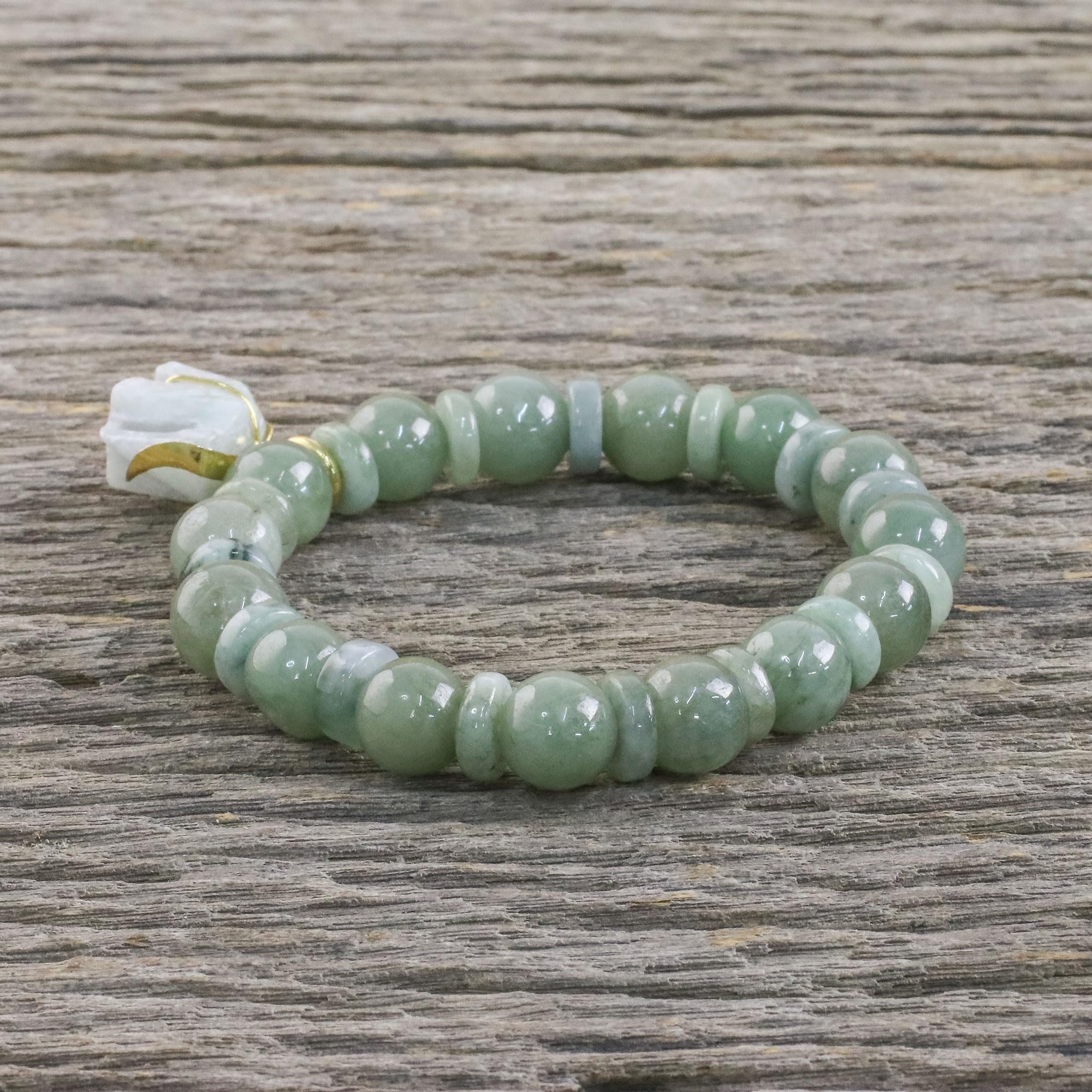 NOVICA Artisan Handmade Jade Beaded Stretch Bracelet in Thailand with Elephant Green Animal Themed [7 in Inner Circ. 10 mm W Pendant(s) 0.8 in L x 0.7 in W] ' Jade Elephant'