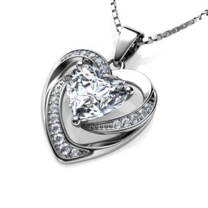 dephini - white heart necklace - 925 sterling silver - branded cz crystal pendant birthstone - fine jewellery love - 18" premium rhodium plated silver chain - cubic zirconia - gifts for women