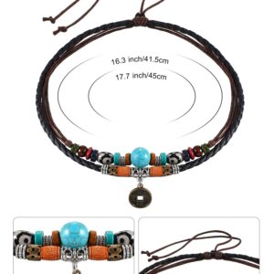 Hicarer 3 Pieces Suede Choker Necklaces American Indian Feather Handmade Necklaces Adjustable Leather Turquoise Choker Necklace Moon Crescent Pendant Choker for Women Accessories