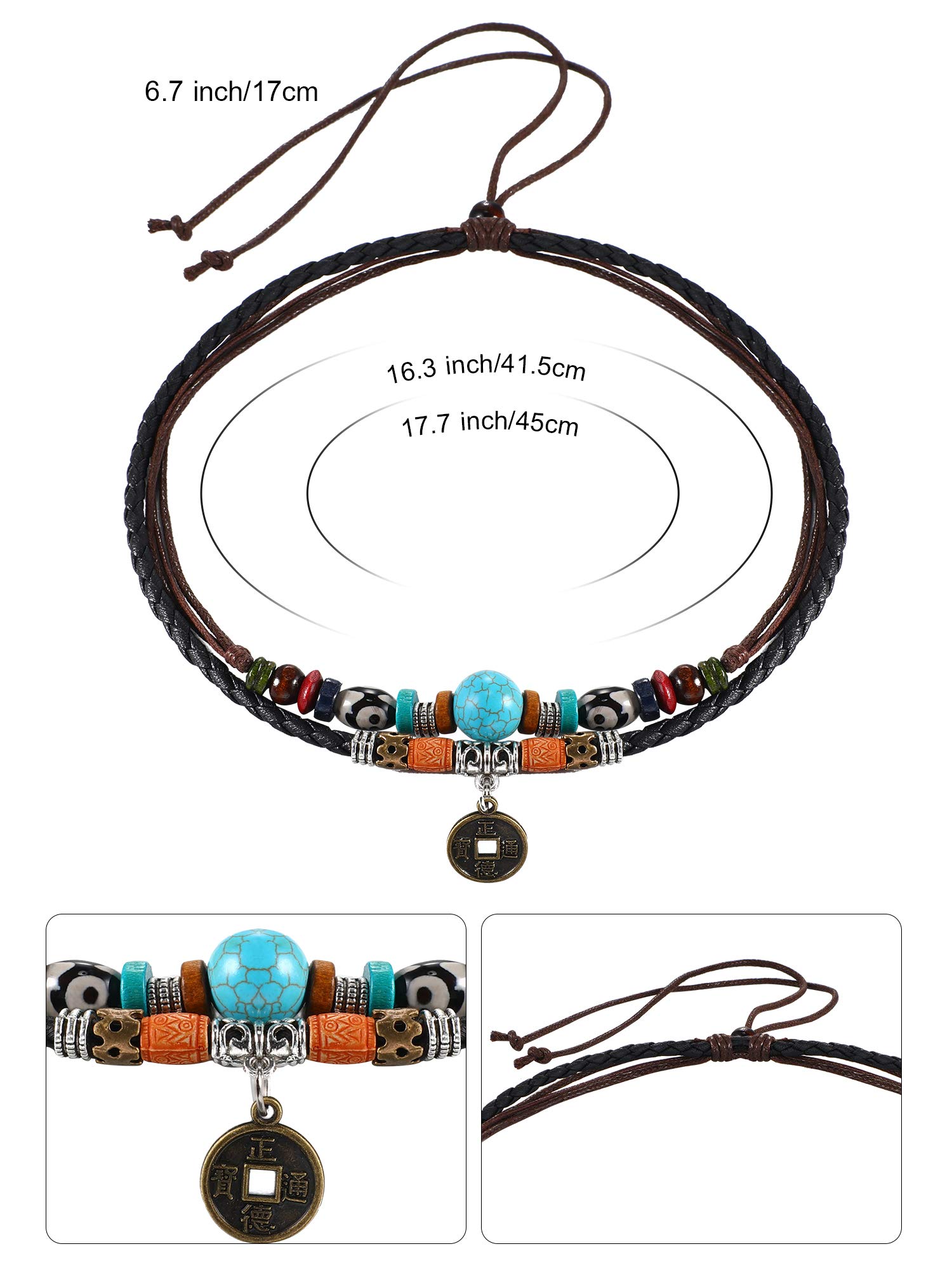 Hicarer 3 Pieces Suede Choker Necklaces American Indian Feather Handmade Necklaces Adjustable Leather Turquoise Choker Necklace Moon Crescent Pendant Choker for Women Accessories