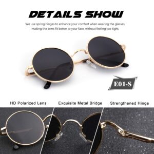 CGID E01 Lennon Polarized Sunglasses for Women Men Circle Round Retro Vintage Sun Glasses Circular Shades 2 Pack, Small 45mm, Simple Package