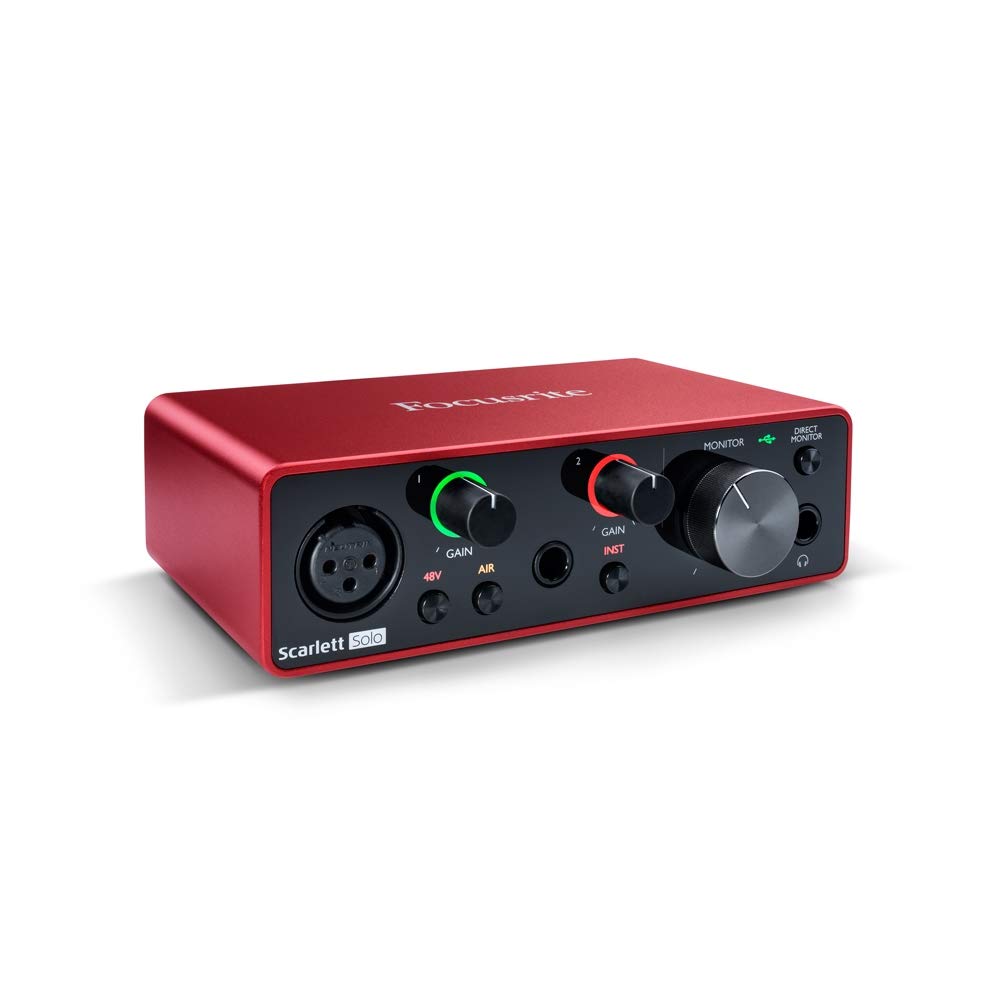 Focusrite Scarlett Solo 3rd Gen USB Audio Interface Bundle with Boom Stand, Pop Filter, XLR Cable (4 Items)