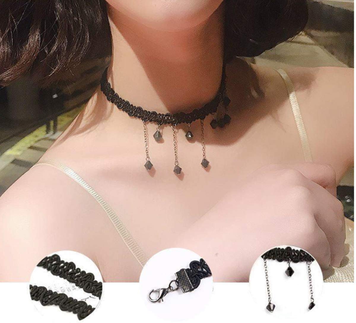 Choker Set 20 Pcs Adjustable Classic Black Choker Necklace Foot Set for Christmas Gift Velvet Metal Pendant Making Chains Vintage Lolita Styles for Women Girls