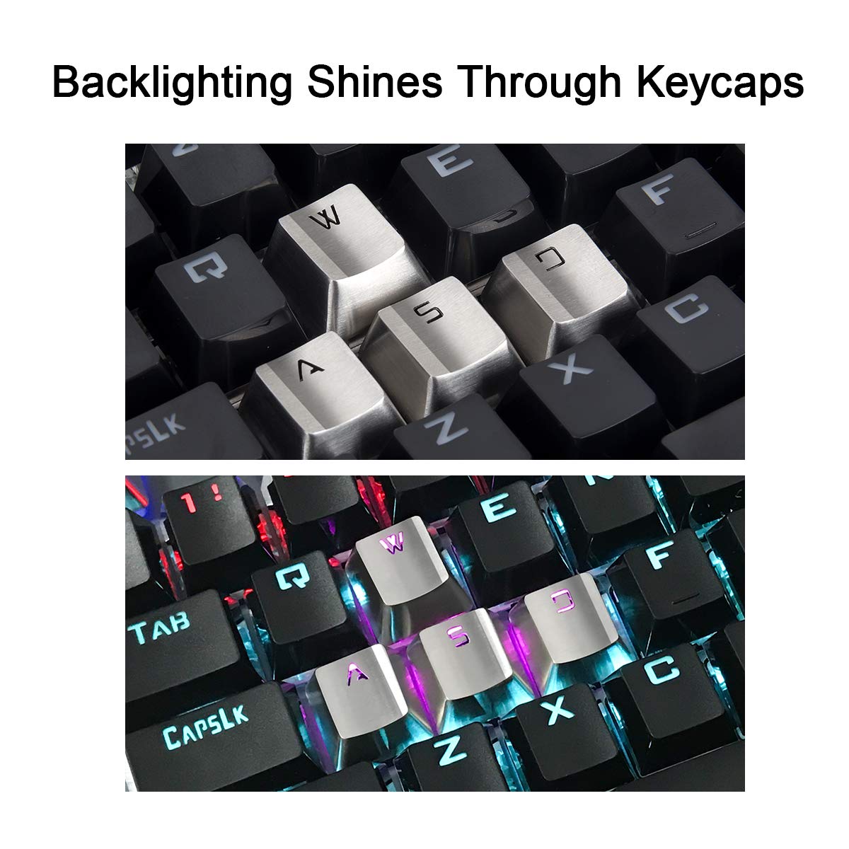 Fitlink FPS & MOBA Gaming Keycaps, Stainless Steel Metal Keycaps with Key Puller for Mechanical Keyboard Cherry Mx Switch 9 (WASD,Silver)