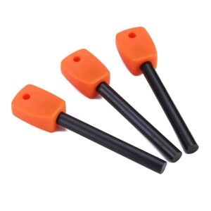 fostar 3 pcs tactical ferro (ferrocerium) rods, bushcraft flint fire starter with easy grip handle, 5/16 inch thick waterproof fire steel magnesium camping tool kit (orange)