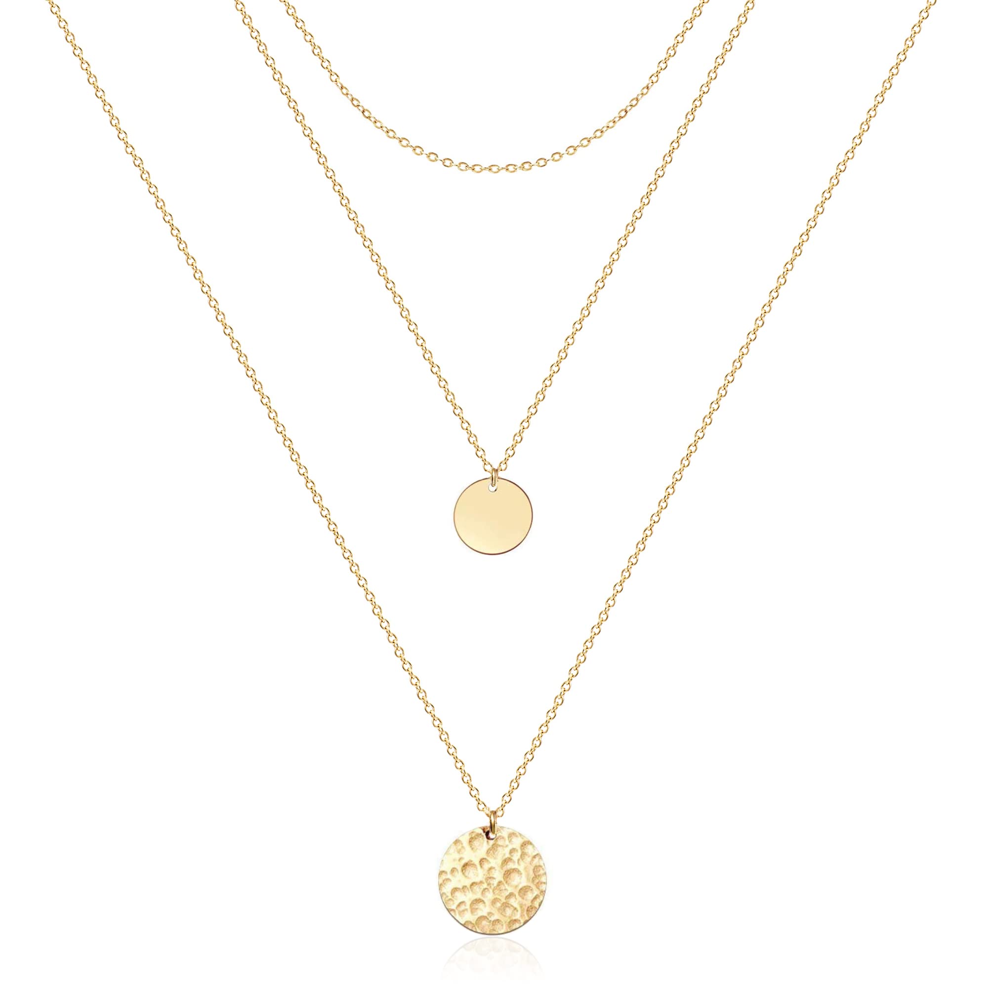 Ava Riley Dainty Gold Necklace for Women - Hammered Disc Pendant Necklaces for Women Trendy - 14K Gold Silver Paperclip Chain Long Necklace Jewelry Set