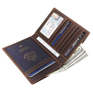 Polare Luxury RFID Blocking Leather Passport Holder Travel Wallet For Men and Women (Dark Brown)