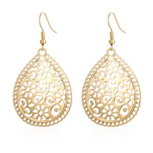 birstone handmade teardrop earrings with brushed finished dangle earrings (hollow gold)