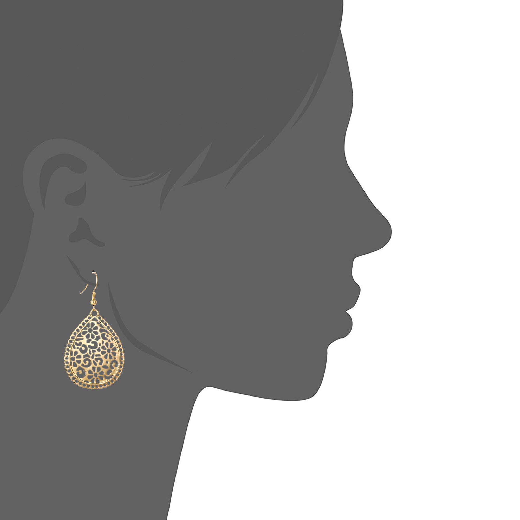 BIRSTONE Handmade Teardrop Earrings with Brushed Finished Dangle Earrings (Hollow Gold)