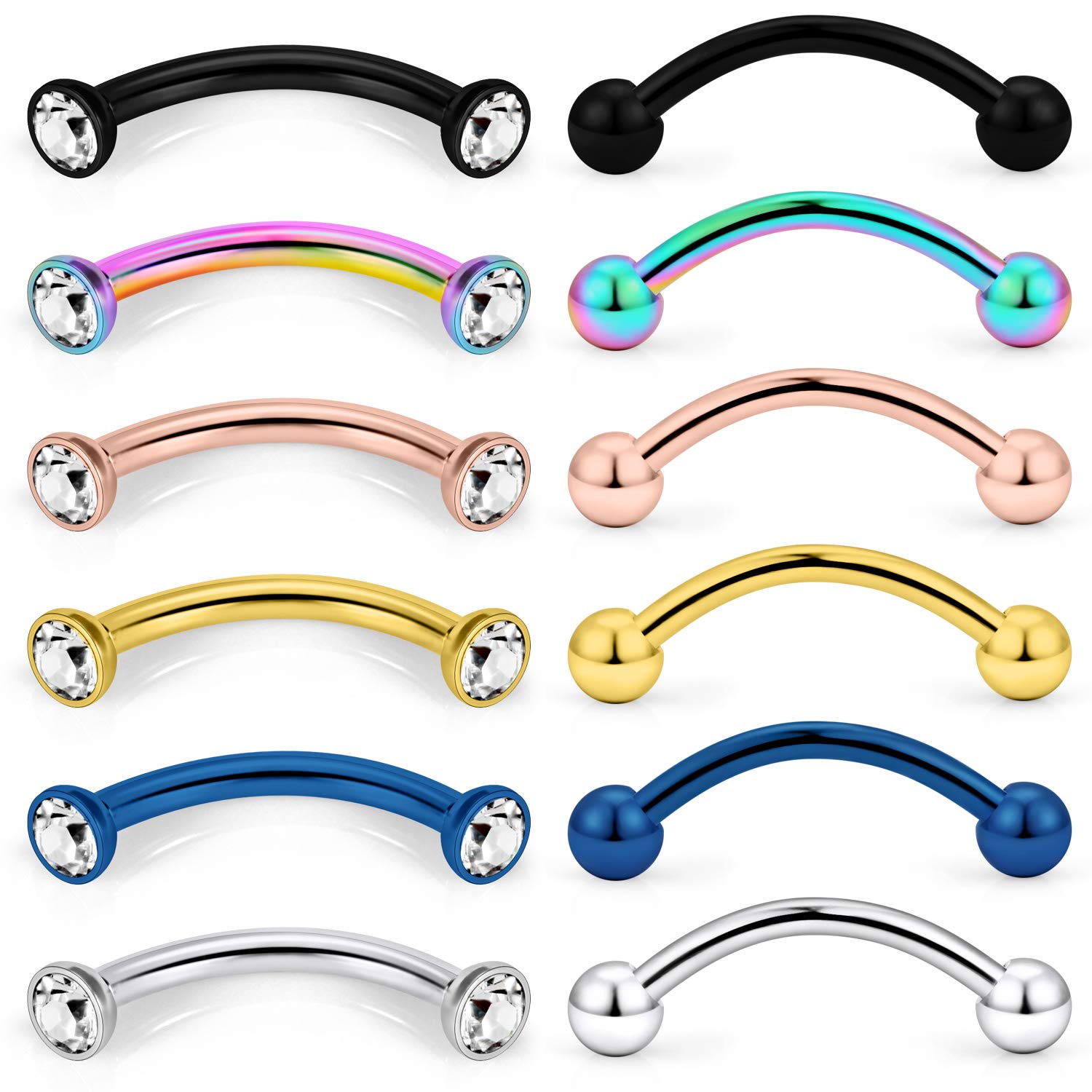 Ocptiy 16G Eyebrow Rook Daith Piercing Jewelry Earring Stainless Surgical Steel Vertical Labret Lip Short Curved Barbell Bar Snake Frog Eye Tongue Small Belly Navel Ring Piercin Jewelry Women Men 6mm