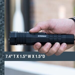 SABRE Ruger 2-in-1 Stun Gun and Flashlight, 1.460 μC Charge, 120 Lumen LED Light, High, Low, And Strobe Light Modes, Recharge With Included Charging Cable, Comes With Belt Holster