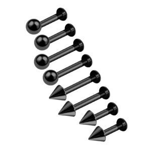 8pcs black anodized 14g 6mm 8mm labret rings piercing jewelry lip medusa monroe vertical 4mm ball cone m7863