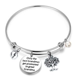 fustmw baby reveal gift for grandma new grandma bracelet only the best grandmas get promoted to great grandma baby announcement gift (silver)