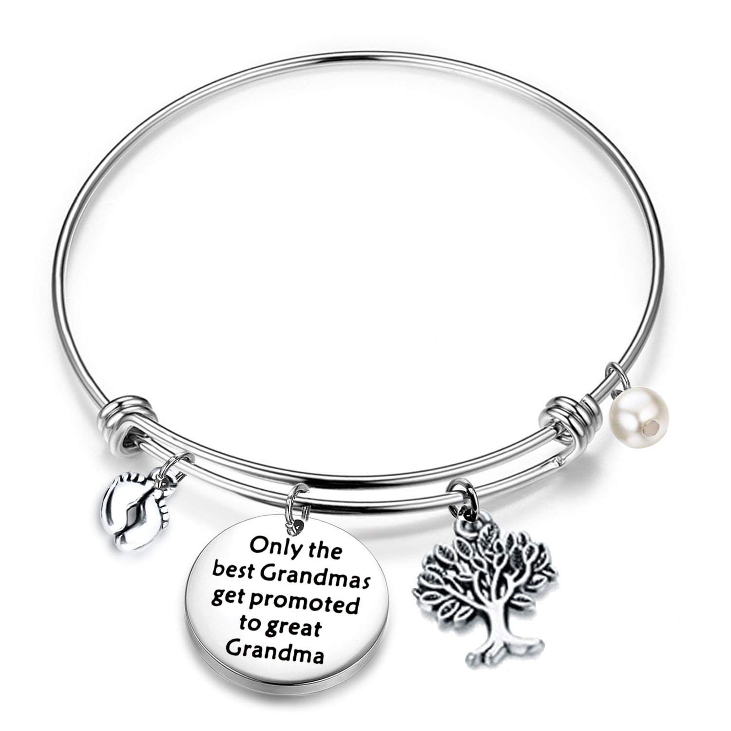 FUSTMW Baby Reveal Gift For Grandma New Grandma Bracelet Only The Best Grandmas Get Promoted To Great Grandma Baby Announcement Gift (silver)