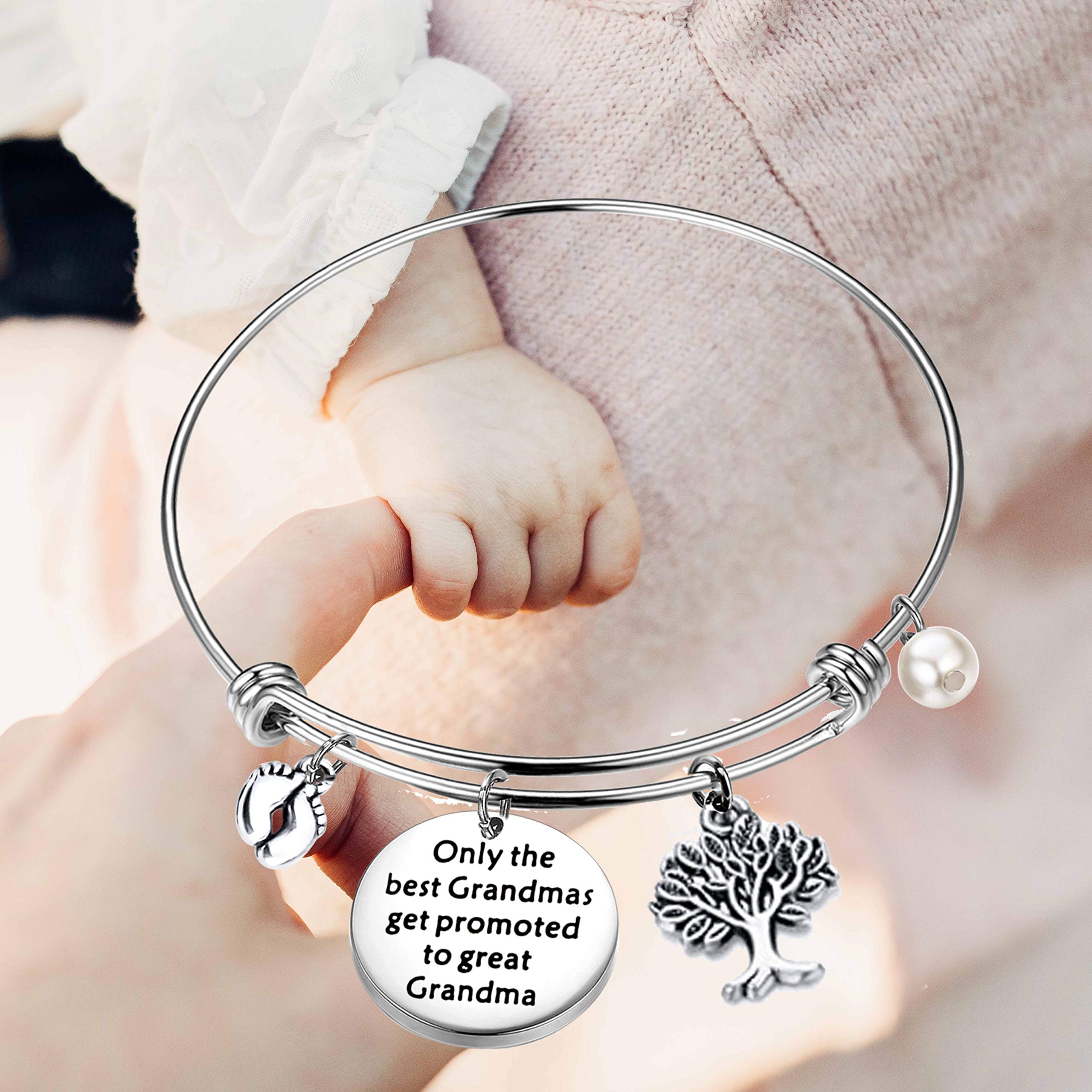 FUSTMW Baby Reveal Gift For Grandma New Grandma Bracelet Only The Best Grandmas Get Promoted To Great Grandma Baby Announcement Gift (silver)