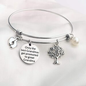 FUSTMW Baby Reveal Gift For Grandma New Grandma Bracelet Only The Best Grandmas Get Promoted To Great Grandma Baby Announcement Gift (silver)