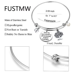 FUSTMW Baby Reveal Gift For Grandma New Grandma Bracelet Only The Best Grandmas Get Promoted To Great Grandma Baby Announcement Gift (silver)