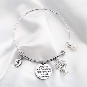 FUSTMW Baby Reveal Gift For Grandma New Grandma Bracelet Only The Best Grandmas Get Promoted To Great Grandma Baby Announcement Gift (silver)