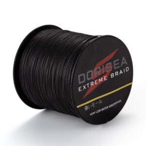 dorisea extreme braid 100% pe black braided fishing line 109yards-2187yards 6-550lb test fishing wire fishing string incredible superline zero stretch (100m/109yards 100lb/0.55mm)