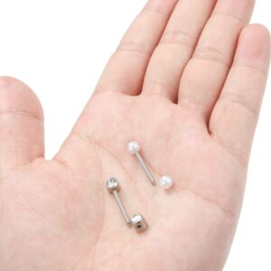 Prjndjw 14G Nipple Rings Surgical Steel Tongue Rings Plastic Nipple Piercing Barbell Nipplering Diamond CZ Body Piercing Jewelry Retainer for Women Men 14mm Length Size Silver-tone 8Pairs