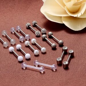 Prjndjw 14G Nipple Rings Surgical Steel Tongue Rings Plastic Nipple Piercing Barbell Nipplering Diamond CZ Body Piercing Jewelry Retainer for Women Men 14mm Length Size Silver-tone 8Pairs