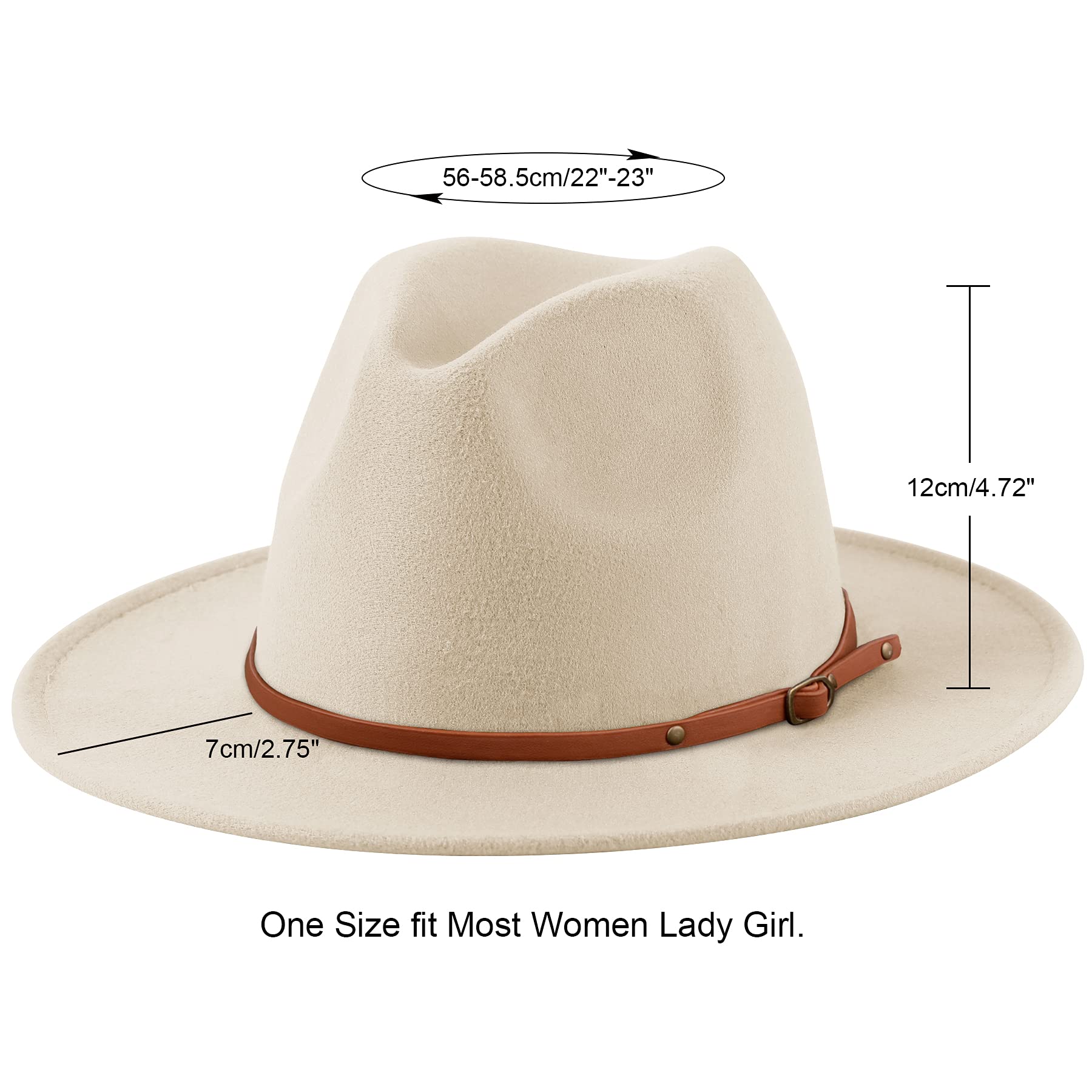 Lanzom Women Lady Retro Wide Brim Floppy Panama Hat Belt Buckle Wool Fedora Hat Fit Size 6 8/7-7 1/4 (X Belt-Beige, One Size)