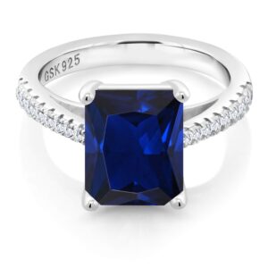 gem stone king 925 sterling silver blue and white created sapphire engagement ring for women (4.26 cttw, available in size 5, 6, 7, 8, 9)