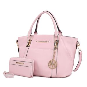 mkf collection tote bag with wallet for women, vegan leather shoulder bag purse set top handle handbag 2 pieces pink by mia k