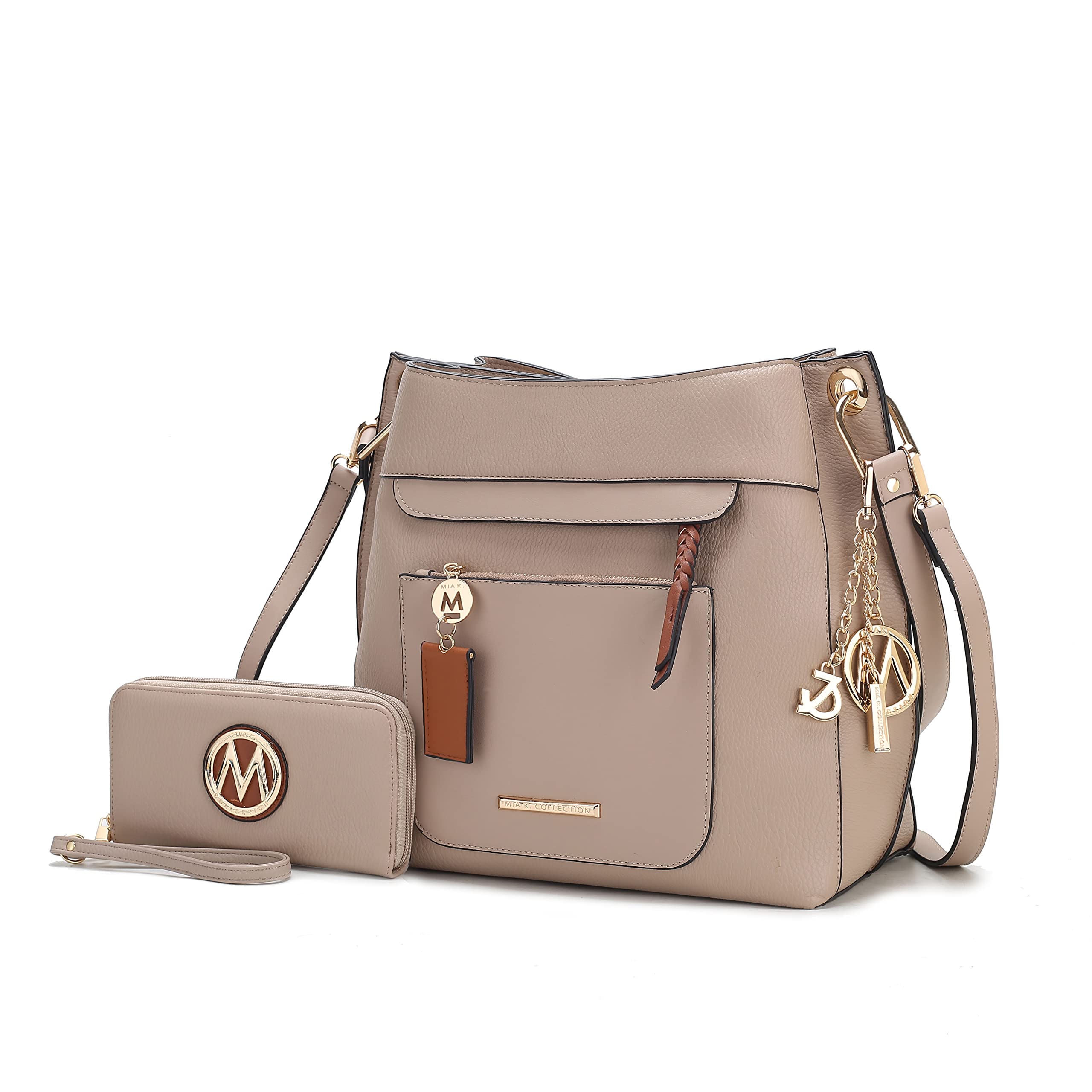 MKF Collection Hobo Handbag for women- Vegan Leather Shoulder bag and Wristlet Purse Taupe