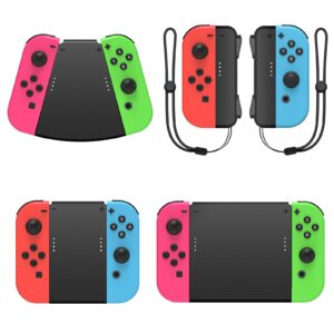 game handle connector for nintendo switch joy-con, 5-in-1 gamepad handle with wrist strap for ns switch grip