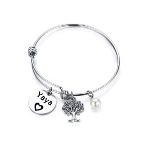 tgbje gigi bracelet hand stamped wire bangle great grandma gift with family tree (yaya bangle)