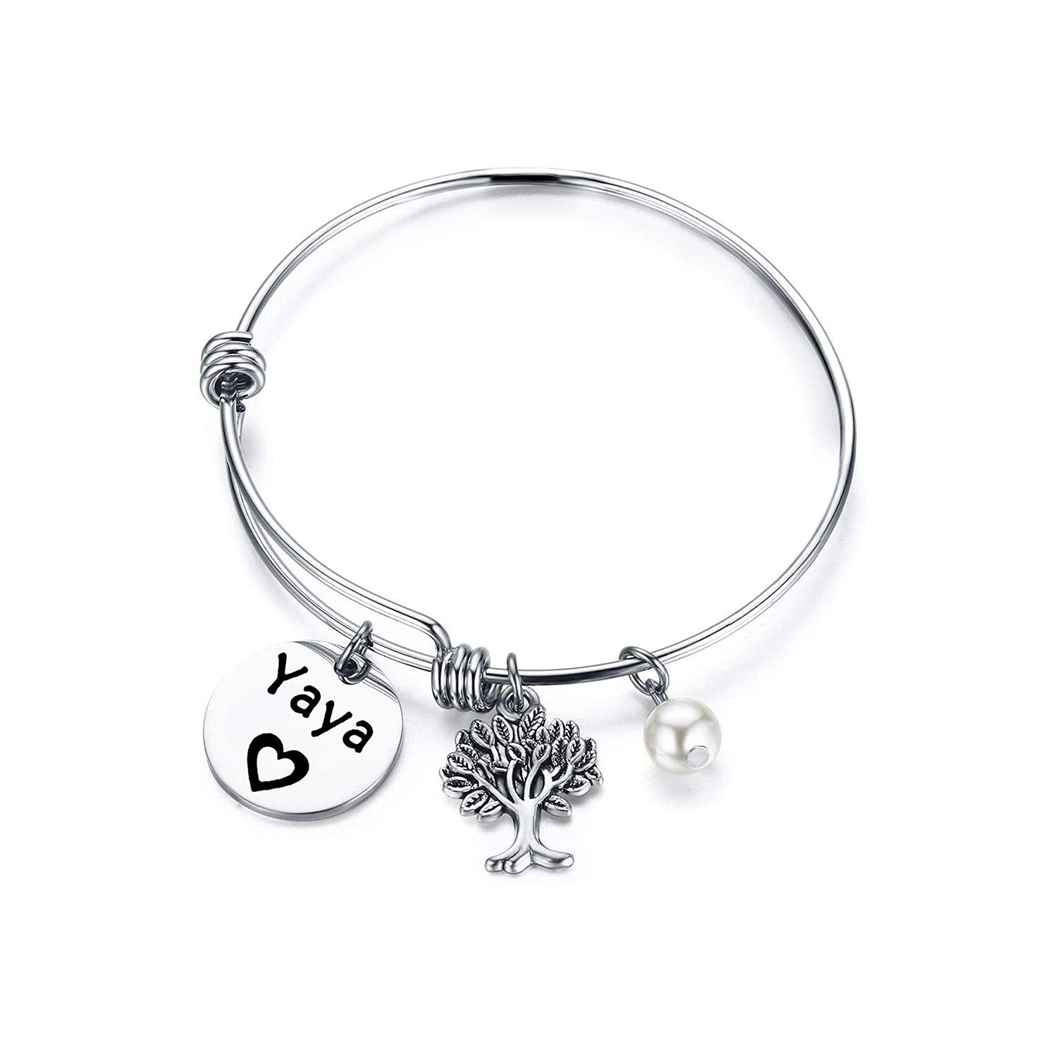 TGBJE Gigi Bracelet Hand Stamped Wire Bangle Great Grandma Gift With Family Tree (YAYA bangle)