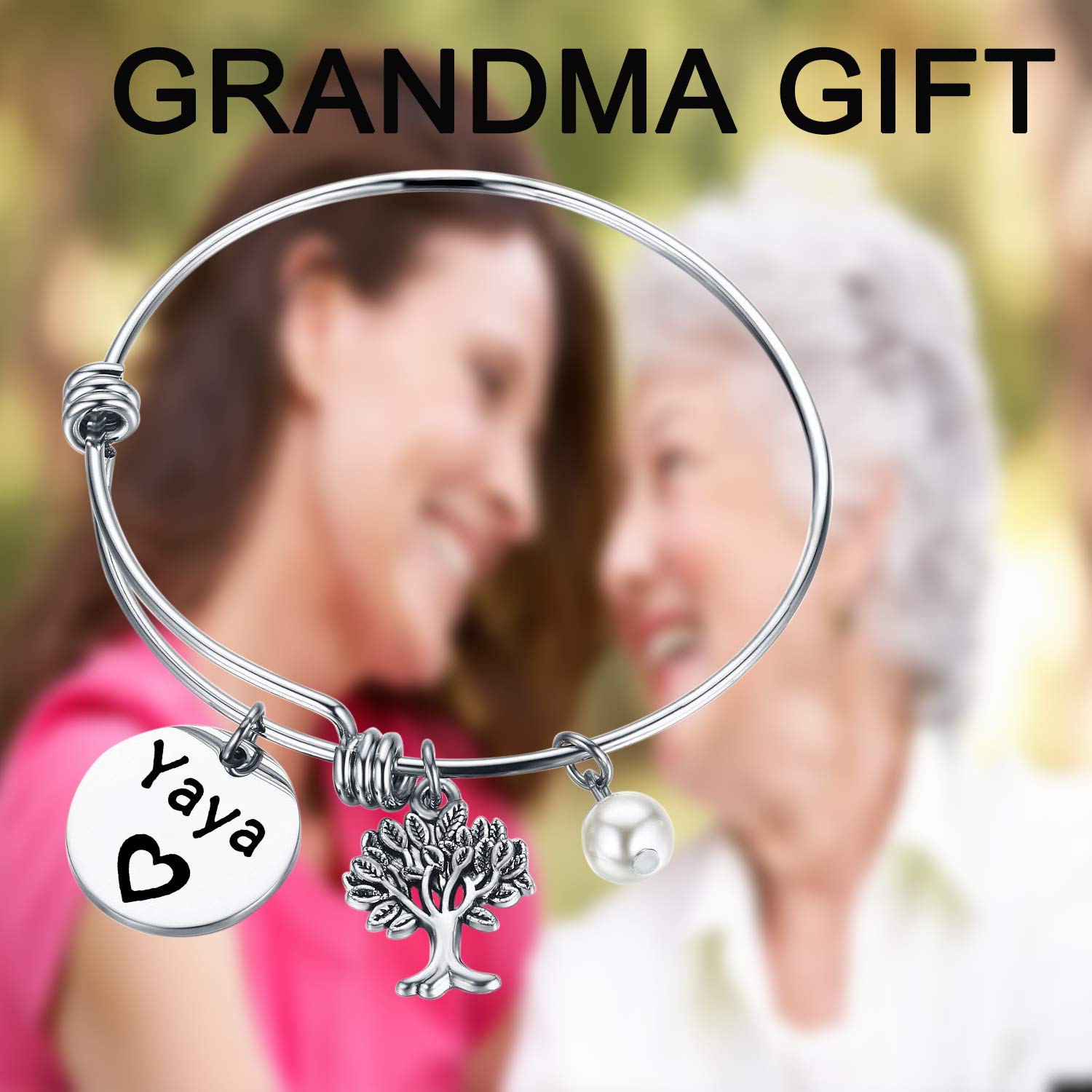 TGBJE Gigi Bracelet Hand Stamped Wire Bangle Great Grandma Gift With Family Tree (YAYA bangle)