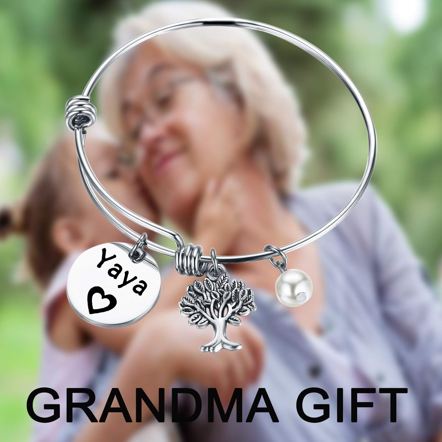 TGBJE Gigi Bracelet Hand Stamped Wire Bangle Great Grandma Gift With Family Tree (YAYA bangle)