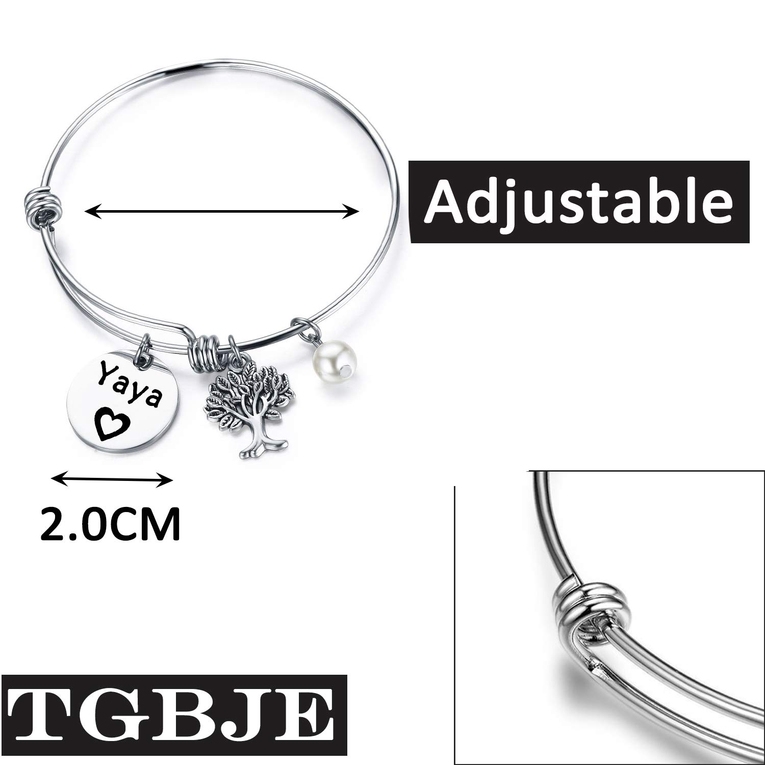 TGBJE Gigi Bracelet Hand Stamped Wire Bangle Great Grandma Gift With Family Tree (YAYA bangle)