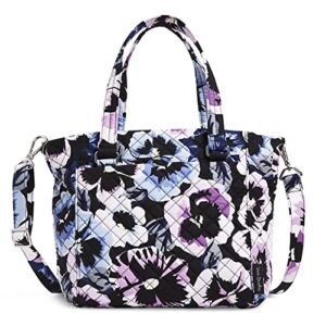 vera bradley women's cotton multi-strap shoulder satchel purse, plum pansies - recycled cotton, one size