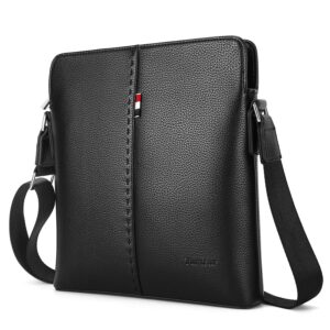 yumsur mens shoulder bag, leather messenger handbag crossbody bag for men purse ipad bag for business office work school with adjustable strap black