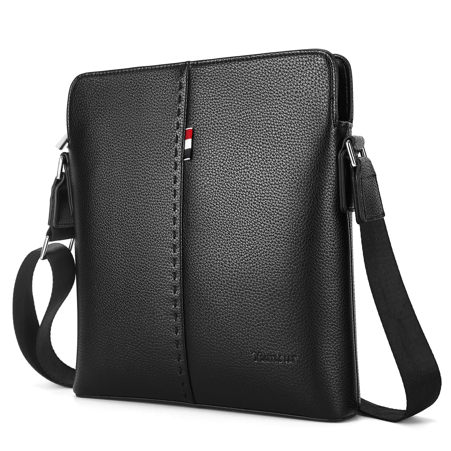 YumSur Mens Shoulder Bag, Leather Messenger Handbag Crossbody Bag for Men Purse iPad Bag for Business Office Work School with Adjustable Strap Black