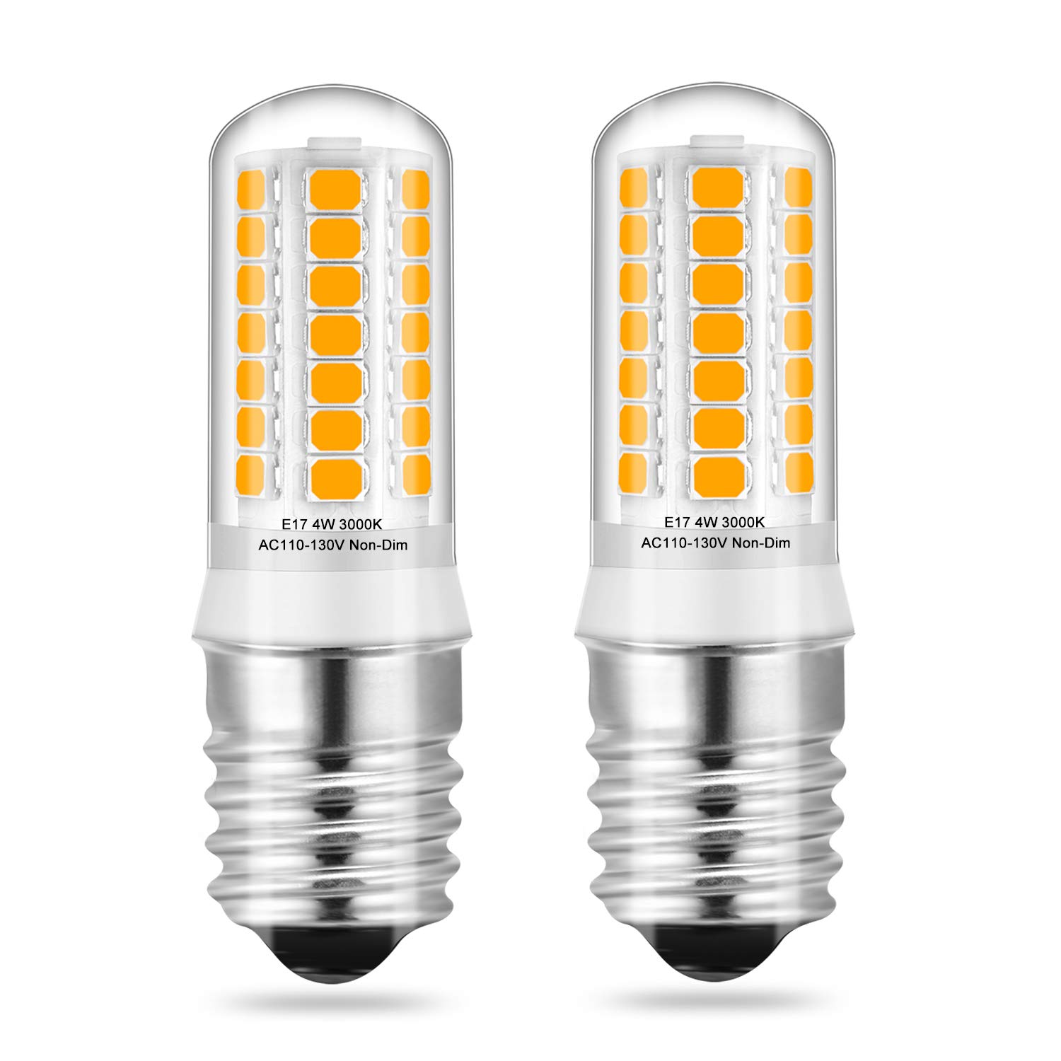 KLG 2 x E17 LED Bulbs, for Under Microwave Light Bulbs, Over Stove Lights, Home Lighting, Warm White 3000K, 4W 40W Halogen/Incandescent Bulbs Replacement,AC110-130V Non-dimmable