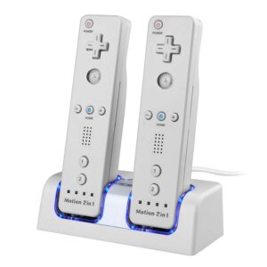 wii charging station, dual charger dock with two rechargeable 2800mah batteries for wii remote controller(white)