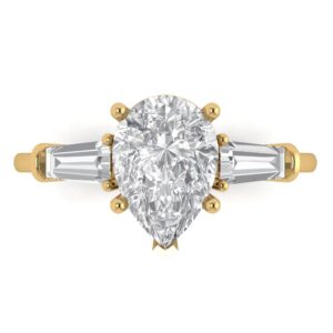 clara pucci 2.5 ct pear baguette cut 3 stone solitaire moissanite designer anniversary bridal engagement ring 14k yellow gold