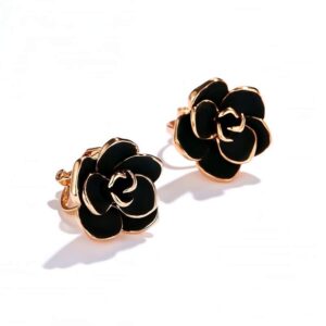 black rose flower vintage rose gold plated clip on fake stud earrings for women no piercings ear fashion elegant vintage wedding jewelry gifts for birthday hypoallergenic 15mm