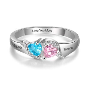 personalized promise rings for her with 2 simulated birthstones mother rings custom couples name ring for women (7)