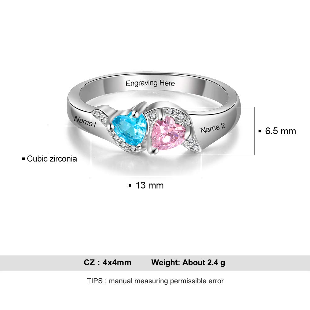 Personalized Promise Rings for Her with 2 Simulated Birthstones Mother Rings Custom Couples Name Ring for Women (7)